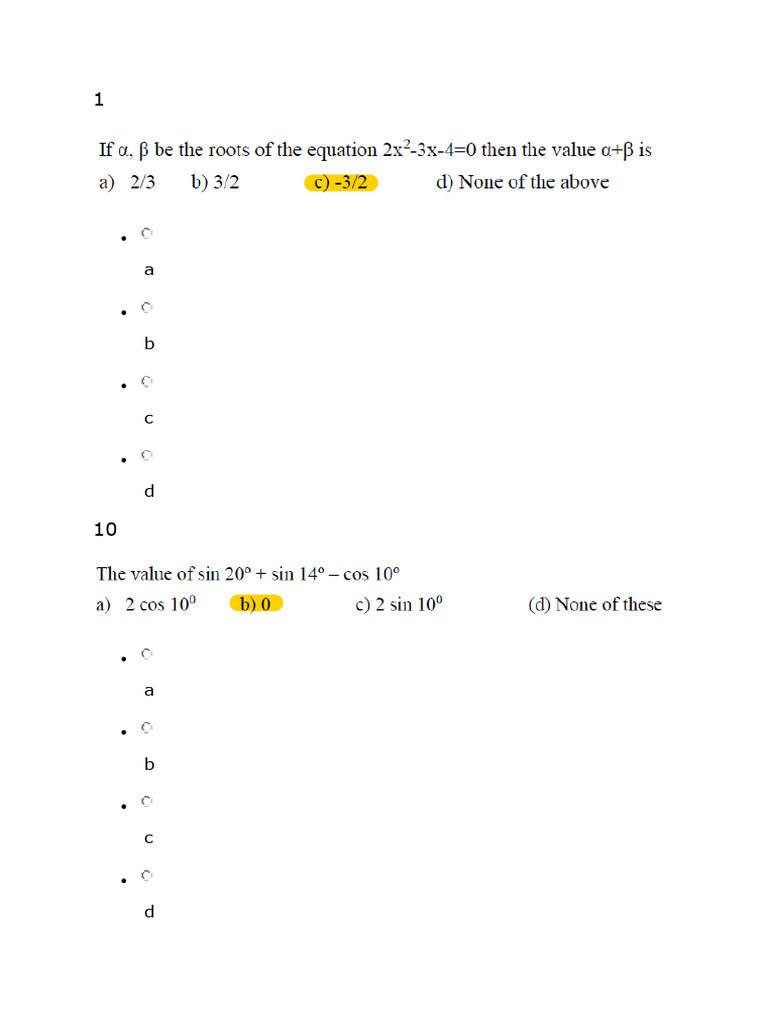 Mathematics I Set 2 Paper | PDF