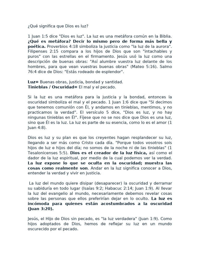 Qué Significa Que Dios Es Luz | PDF