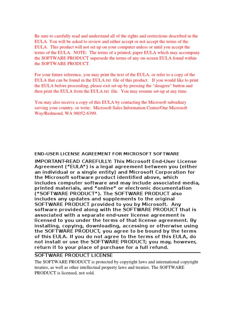 End-User License Agreement For Microsoft Software | PDF | License ...