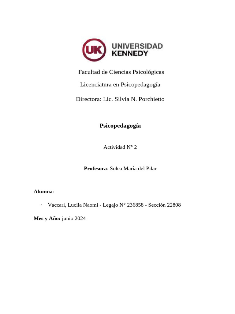 Psicopedagogía Act2 | PDF