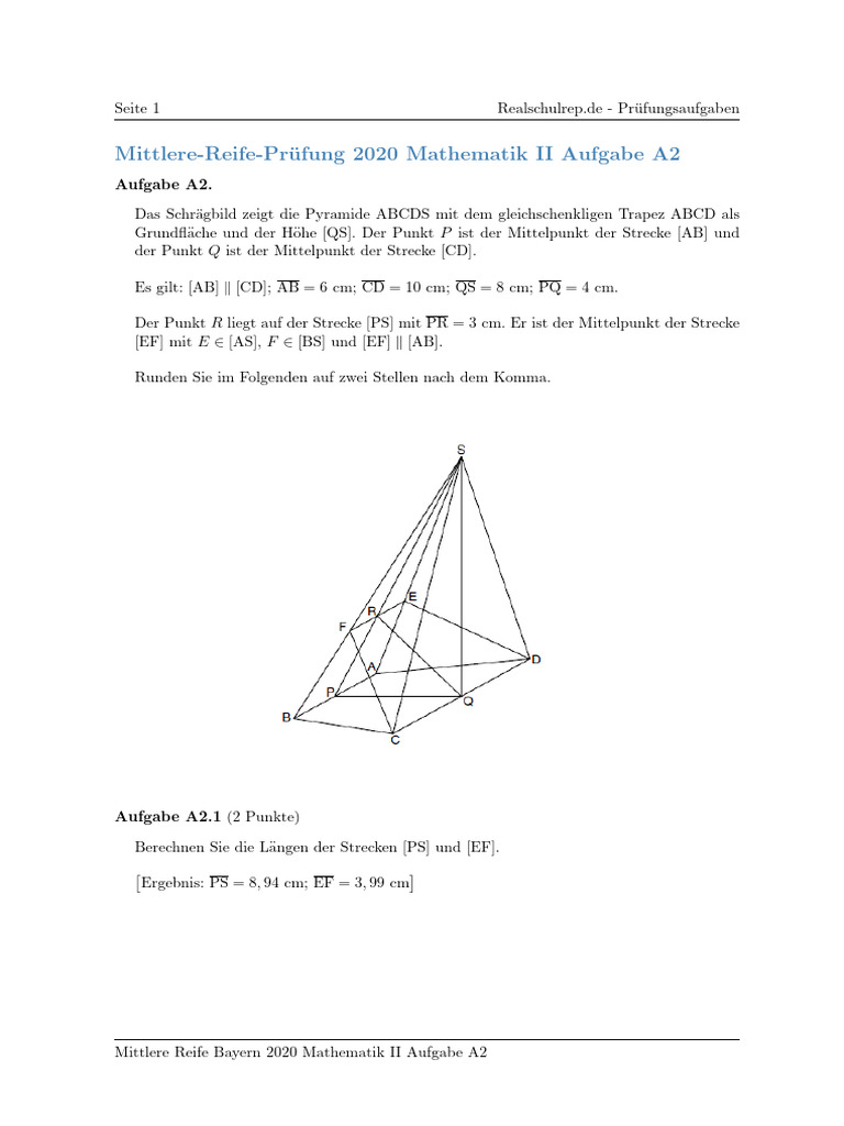 2020 Mathematik II Aufgabe A2 | PDF