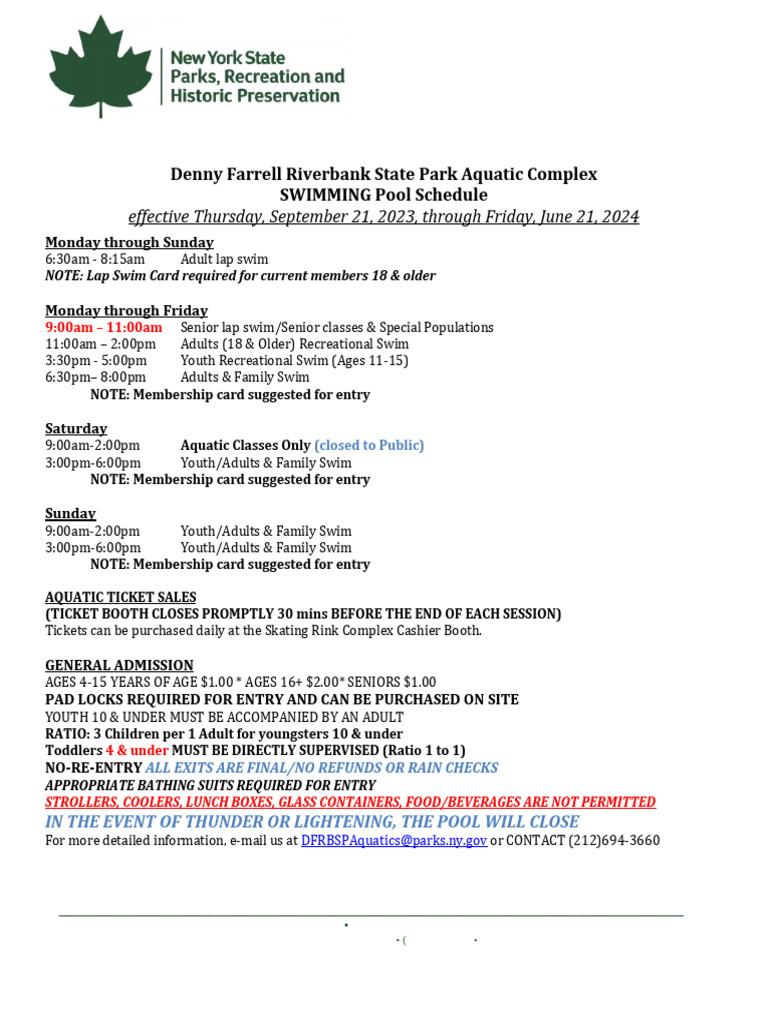 Riverbank AQUATICSSwimming Pool Schedule | PDF