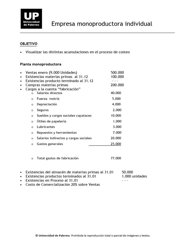 Ejercicio Tipo 2 Empresa Monoproductora | PDF