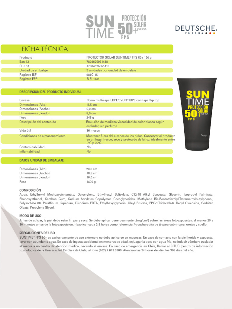 Fichas Tecnica Suntime 120g | PDF