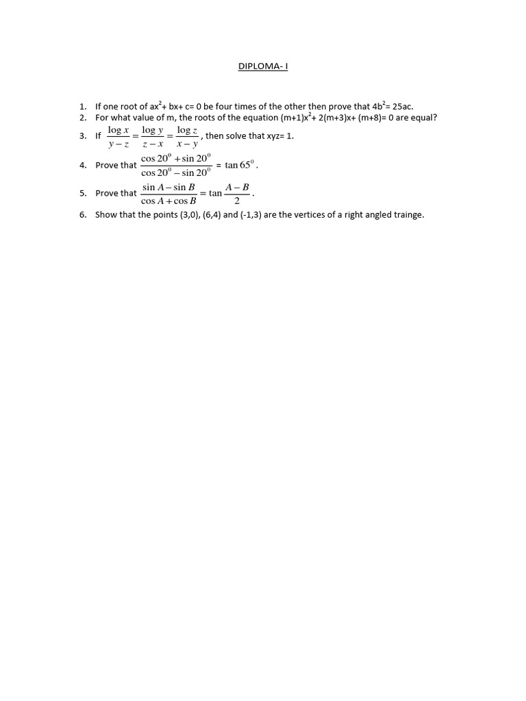 I1 Maths Assignment 1st Sem 2018-19 | PDF