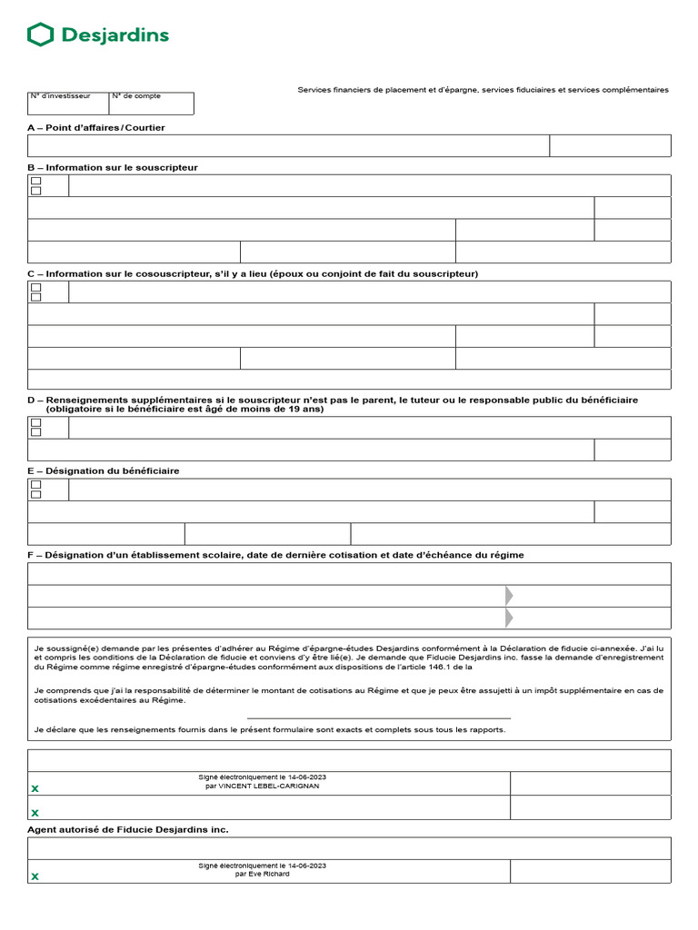 Contrat D'adhésion - REEE (Fonds Desjardins) | PDF