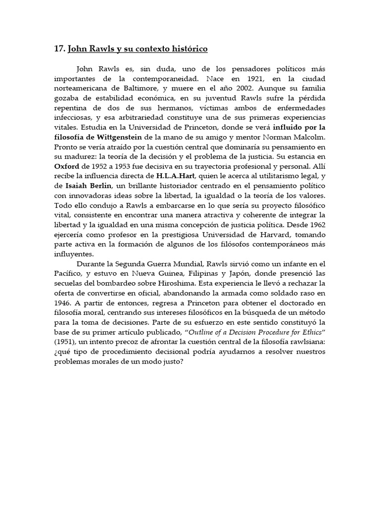 John Rawls - Resumen Filosofía | PDF