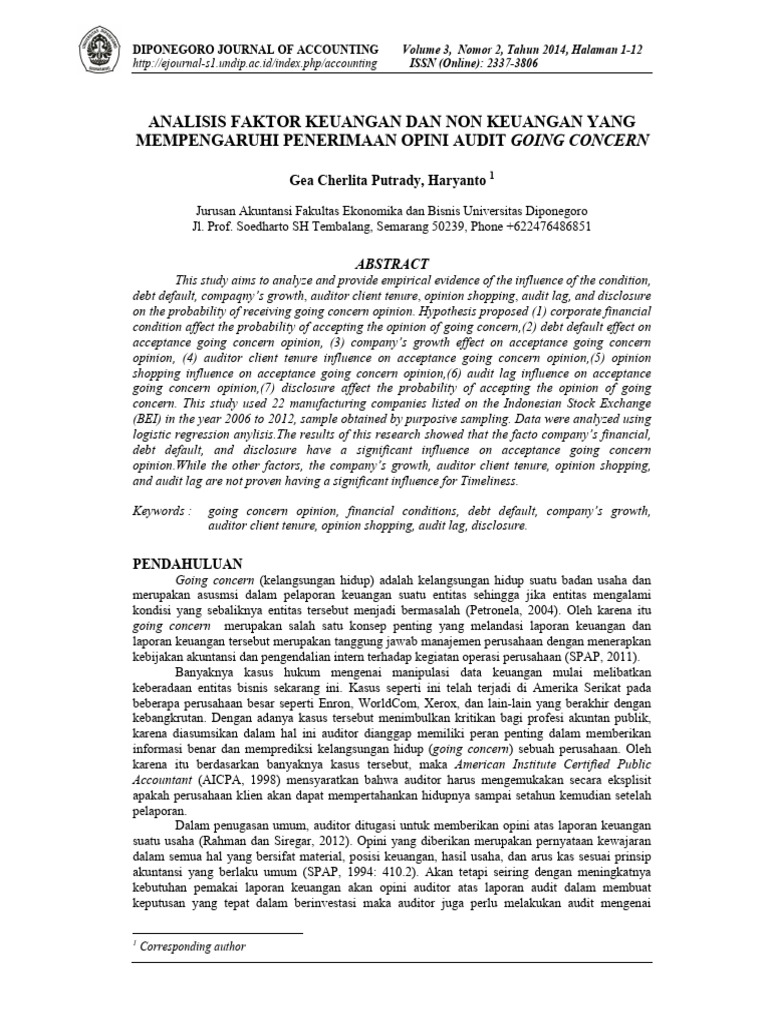 Jurnal 2 Keuangan Audit Going Concern | PDF