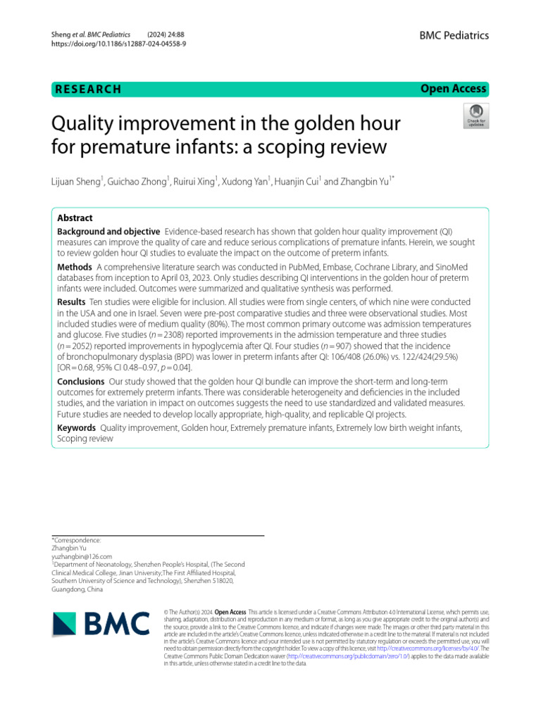 Quality Improvement in The Golden Hour For Premature Infants 2024 | PDF ...