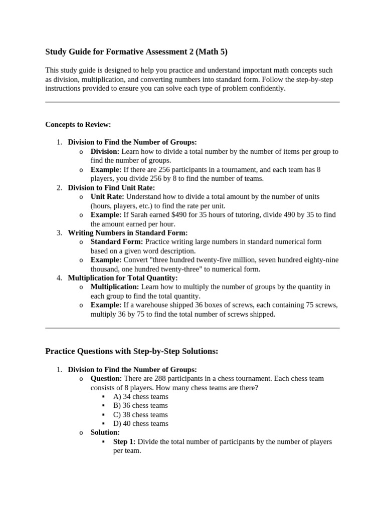 Math 5 Study Guide: Division & Multiplication | PDF | Multiplication ...