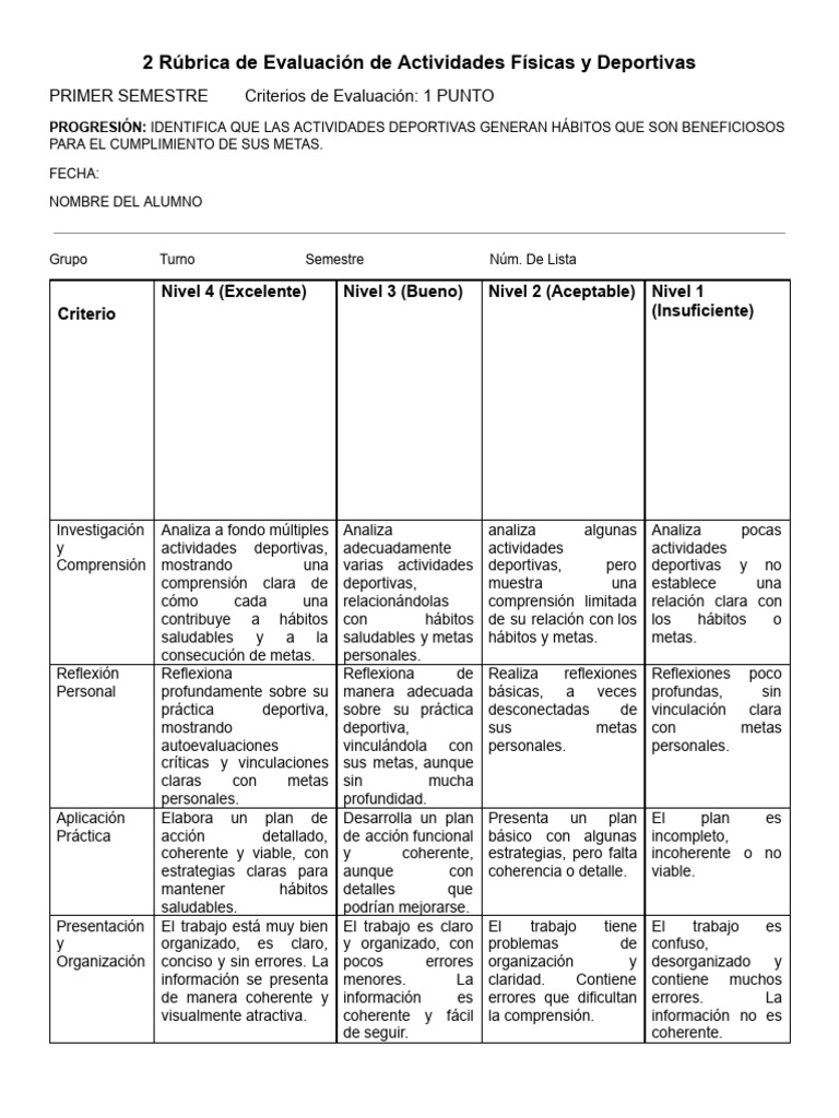 2 R-Brica de Evaluaci-N de Actividades F-Sicas PRIMERO | PDF