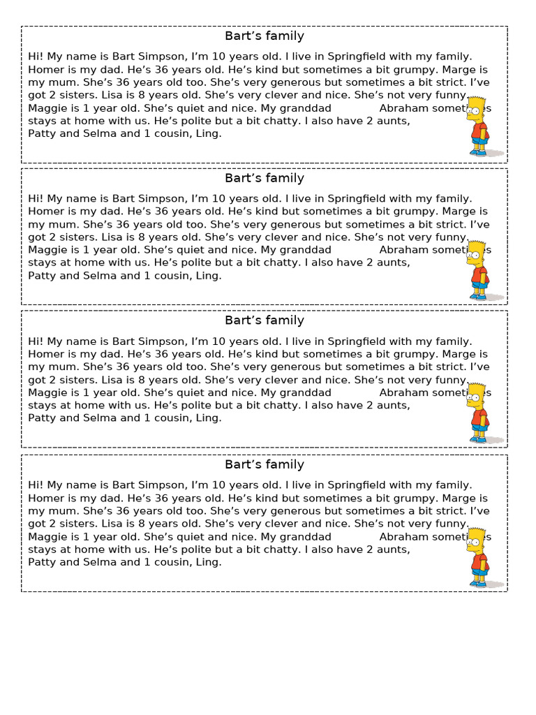 Bart Simpson's Family Reading Comprehension | PDF