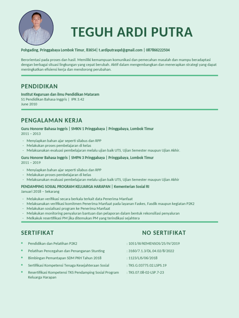 CV Teguh Ardi Putra | PDF