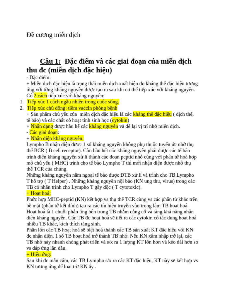 Đề cương miễn dịch | PDF
