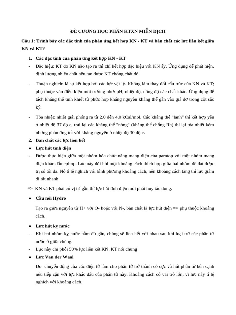 Đề cương KTXN Miễn Dịch | PDF