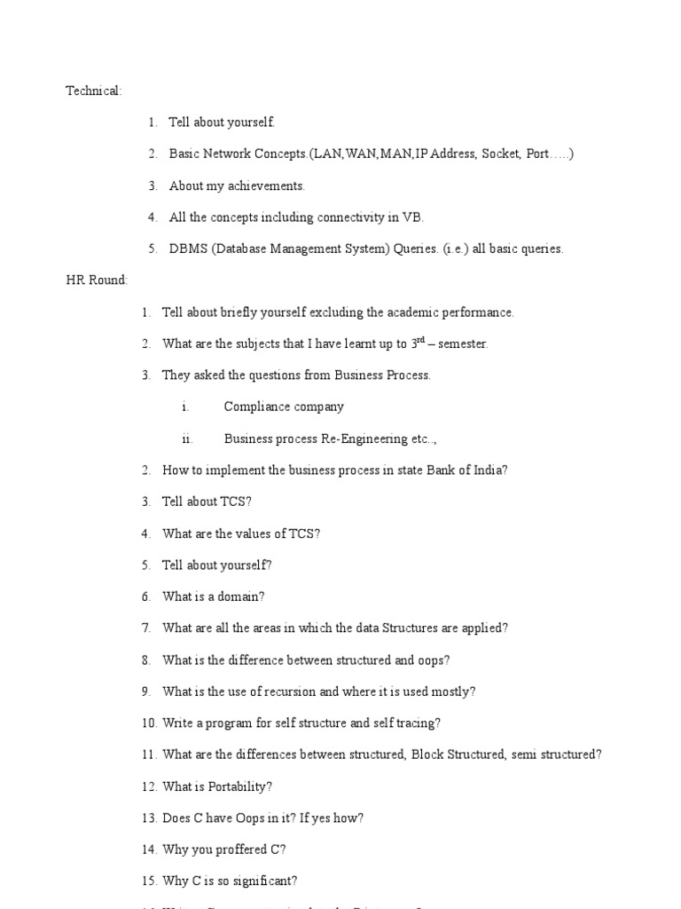 TCS Questions | PDF | Subroutine | Databases