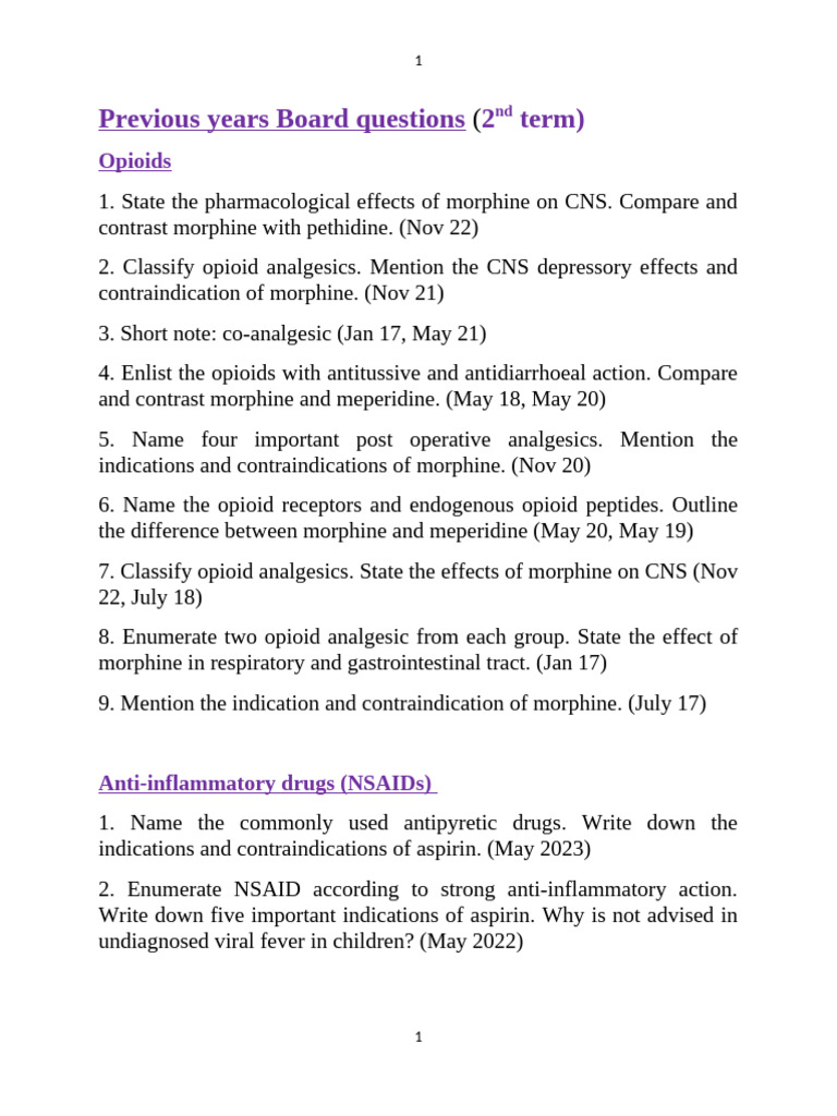 Prof Questions - 2nd Term | PDF | Analgesic | Nonsteroidal Anti ...
