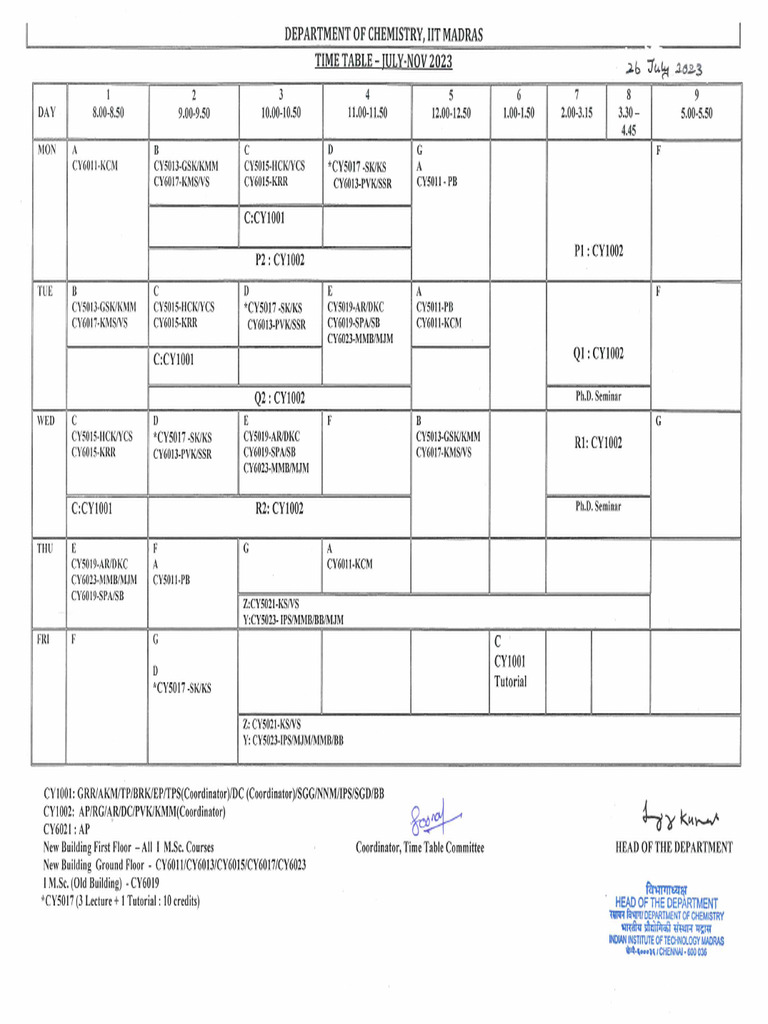 Final Version - Jul - Nov 2023 - Time Table | PDF