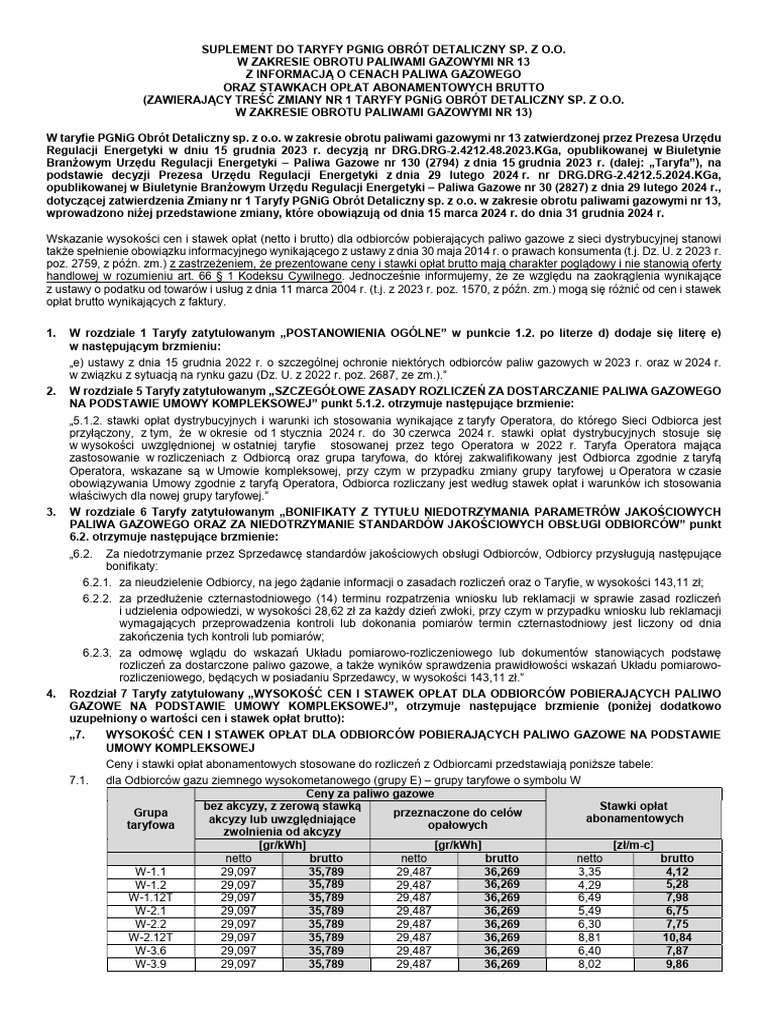 Suplement Do Taryfy 13 PGNiG OD | PDF Suplement Do Taryfy 13 PGNiG OD | PDF