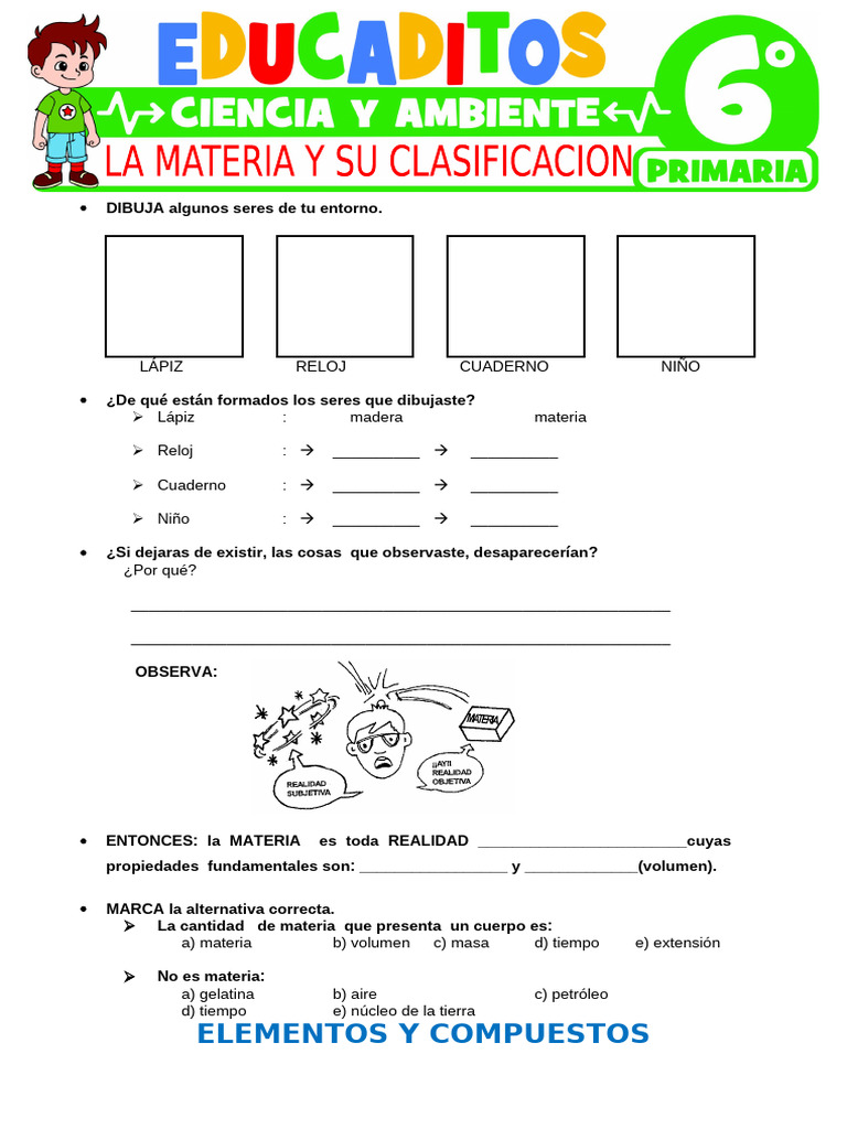 La Materia y Su Clasificacion para Sexto Grado de Primaria | PDF