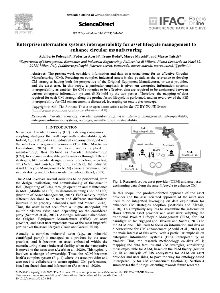 Enterprise Information Systems Interoperability For Asset Lifecycle Management To Enhance ...