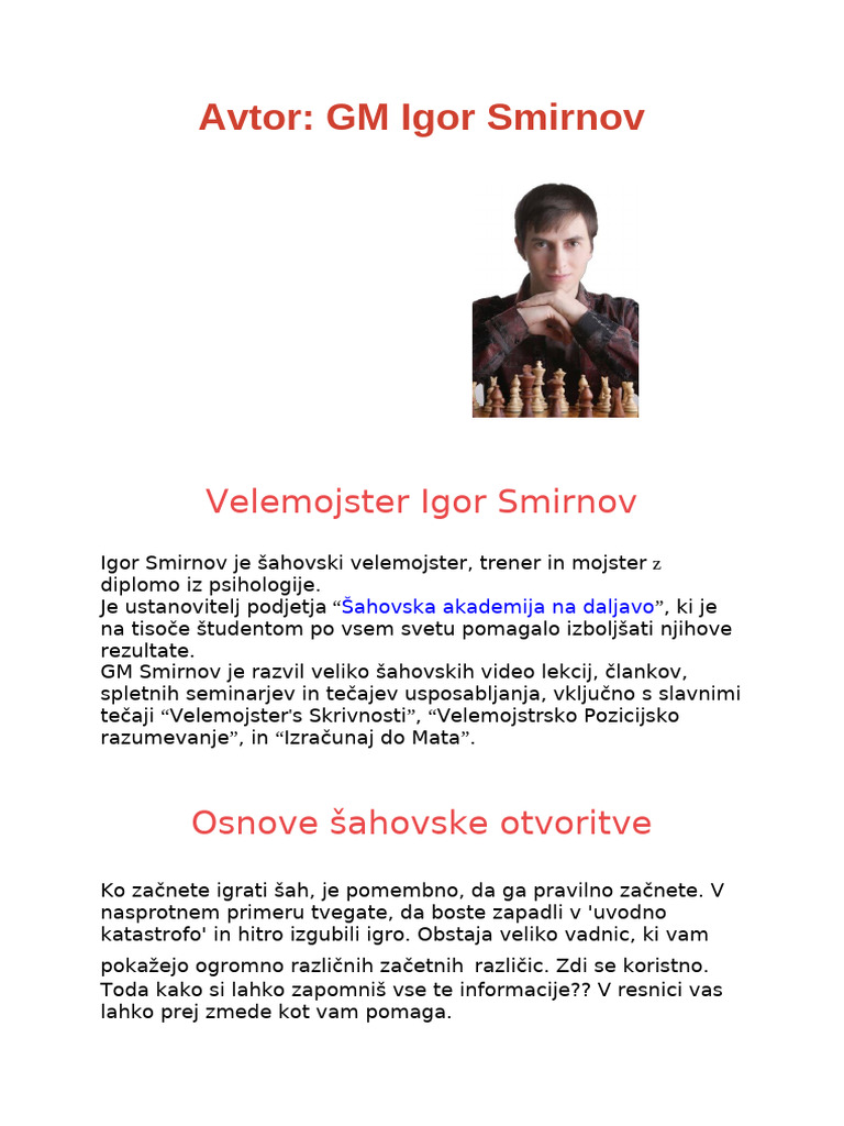 Chess Opening Fundamentals by Igor Smirnov - En.sl | PDF | Chess | History