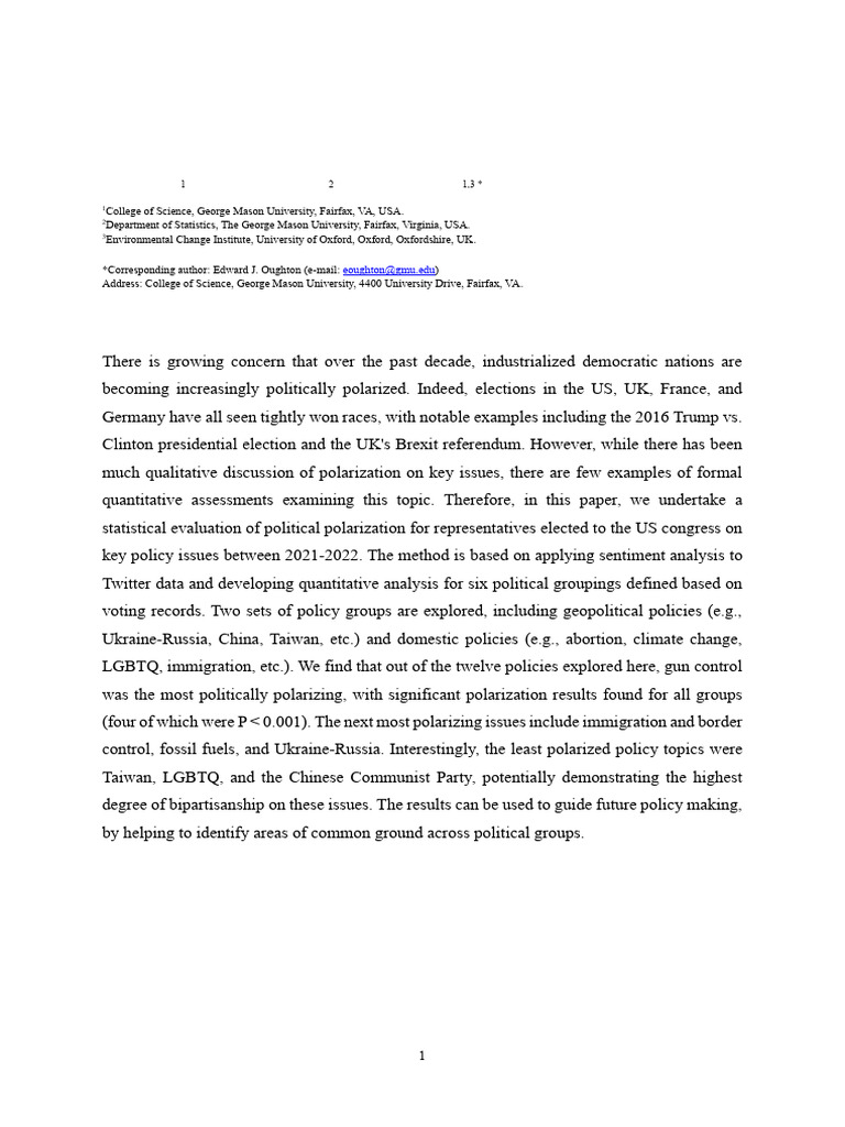 Quantifying Polarization Across Political Groups On Key Policy | PDF | Quantitative Research