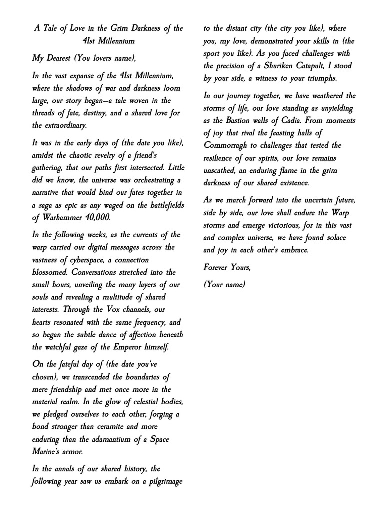 Love Letter - Warhammer 40000 Style. Inspiration | PDF
