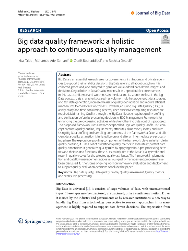 Big Data Quality Framework: A Holistic Approach To Continuous Quality ...