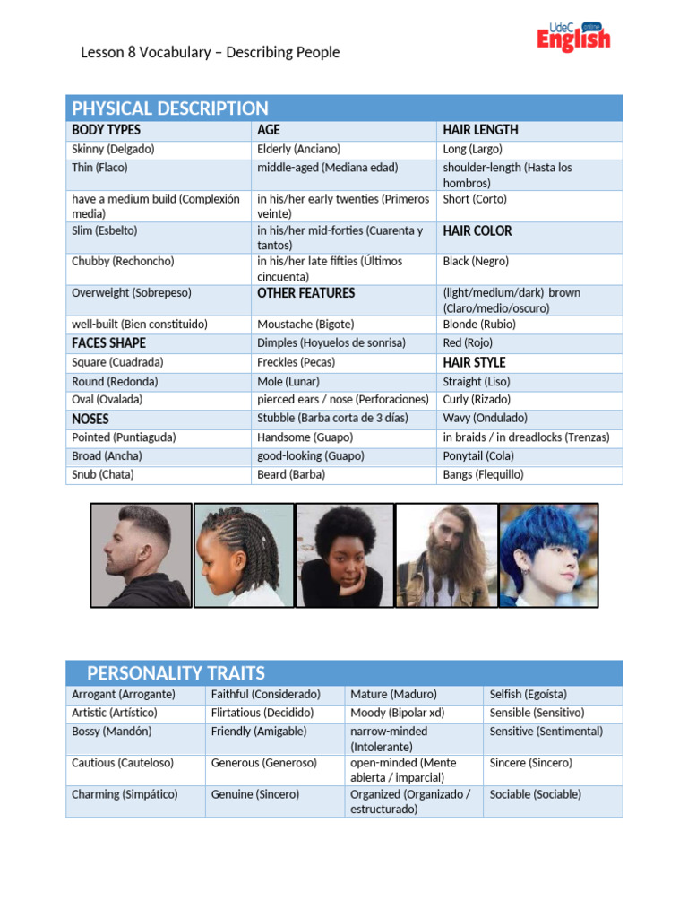Lesson 8 Vocabulary - Describing People | PDF
