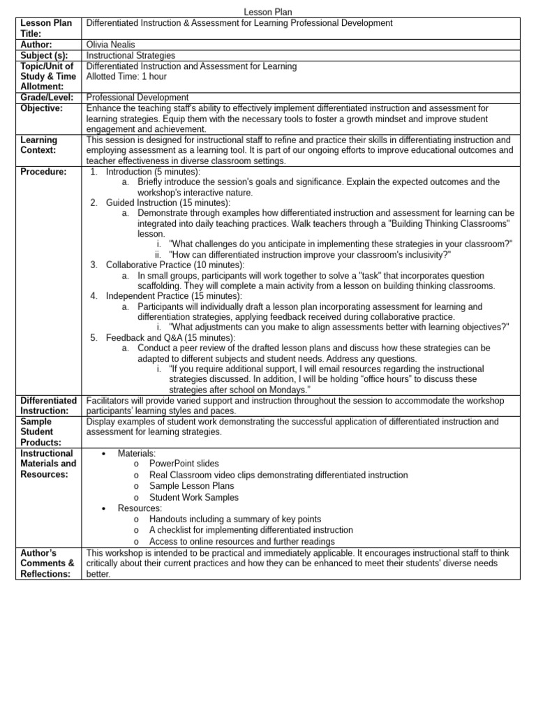 Module 5 Lesson Plan & Email Invitation | PDF | Differentiated ...