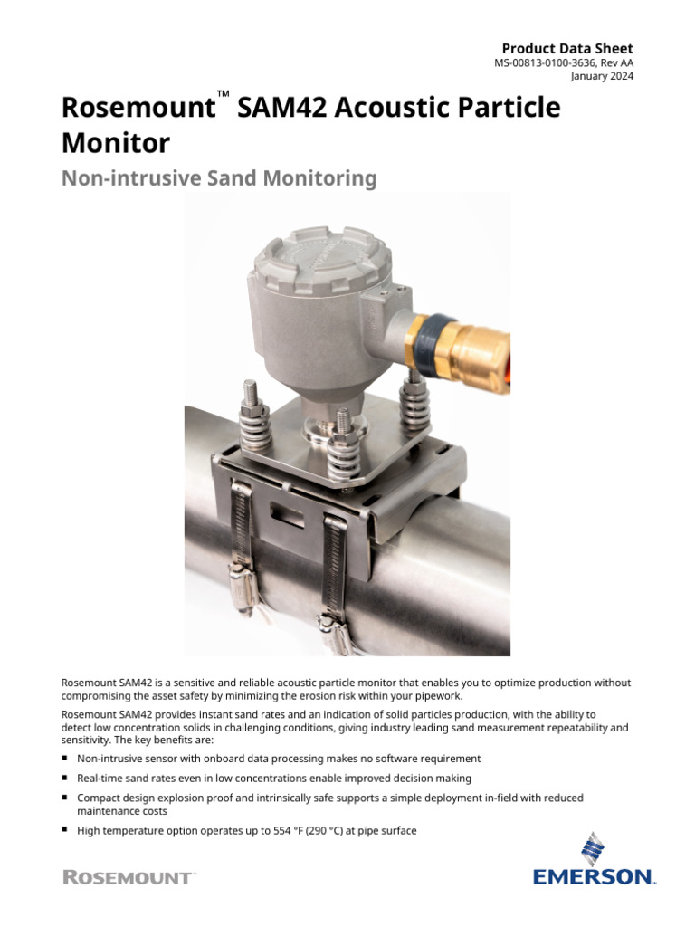 Product Data Sheet Rosemount Sam42 Acoustic Particle Monitor en 10104678 | PDF