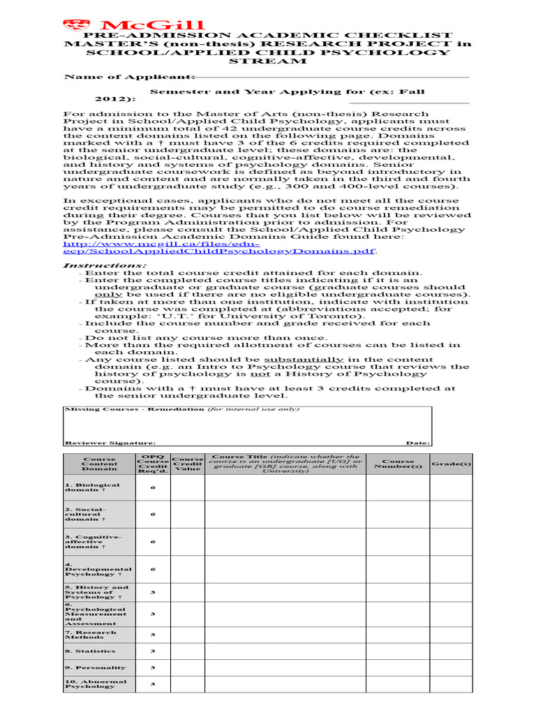 Academic Checklist | PDF