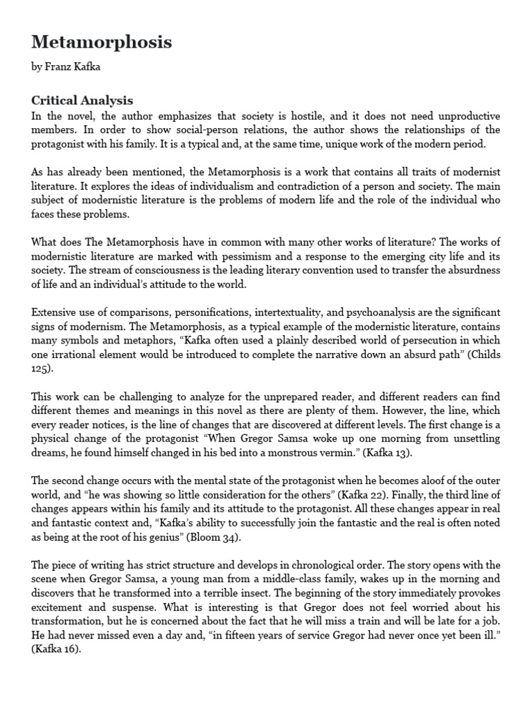 Metamorphosis | PDF | The Metamorphosis | Psychology