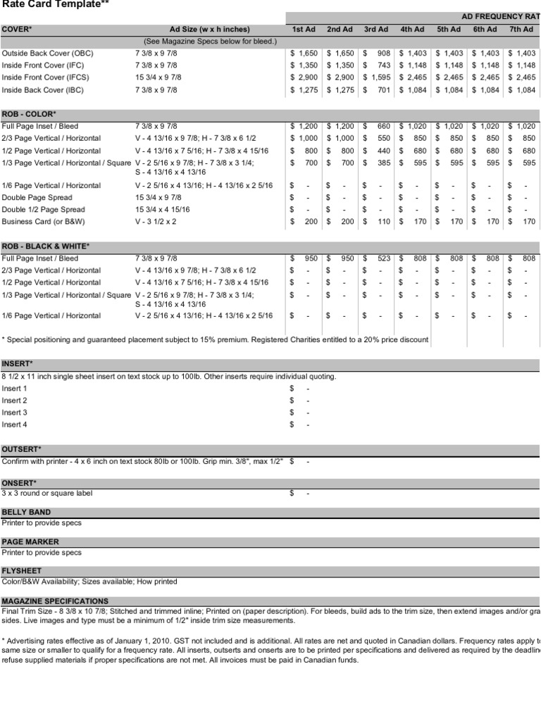 Template - Rate Card Example | PDF