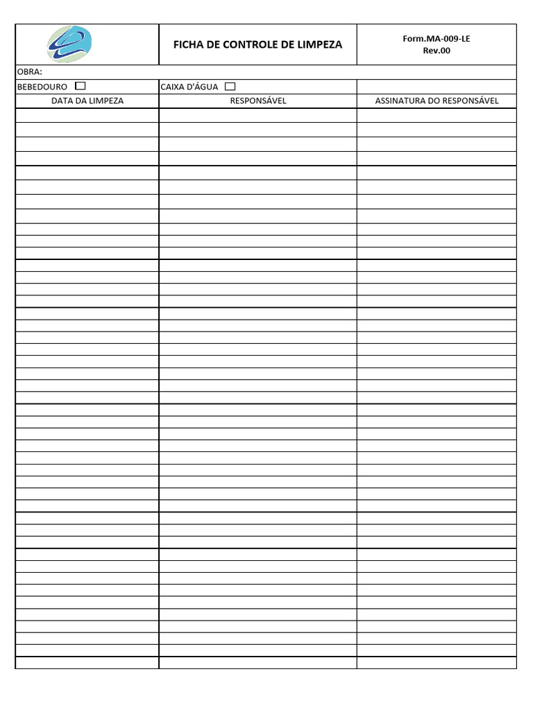 Ficha de Controle de Limpeza | PDF