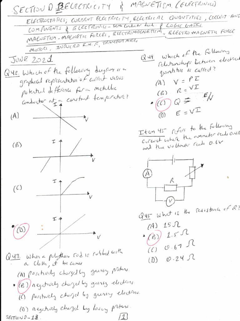 CXC CSEC PHYSICS Paper 1 With Answers Section D CH 13 Handwritten | PDF