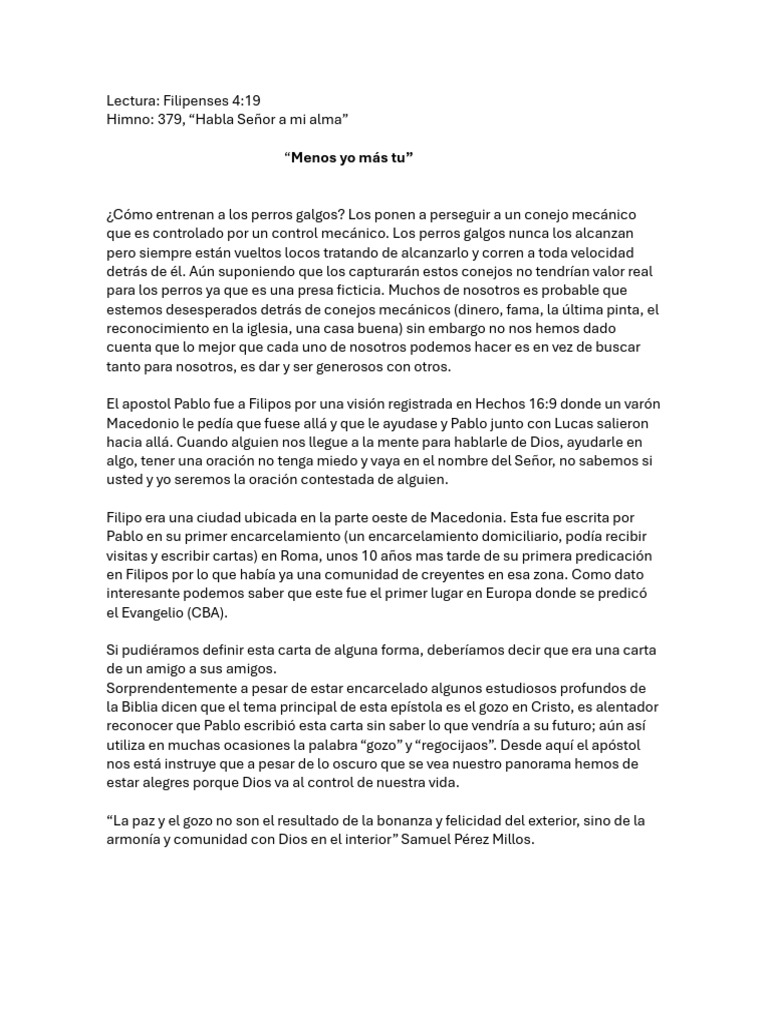 Tema 7 de Septiembre, Filipenses 4-19 | PDF