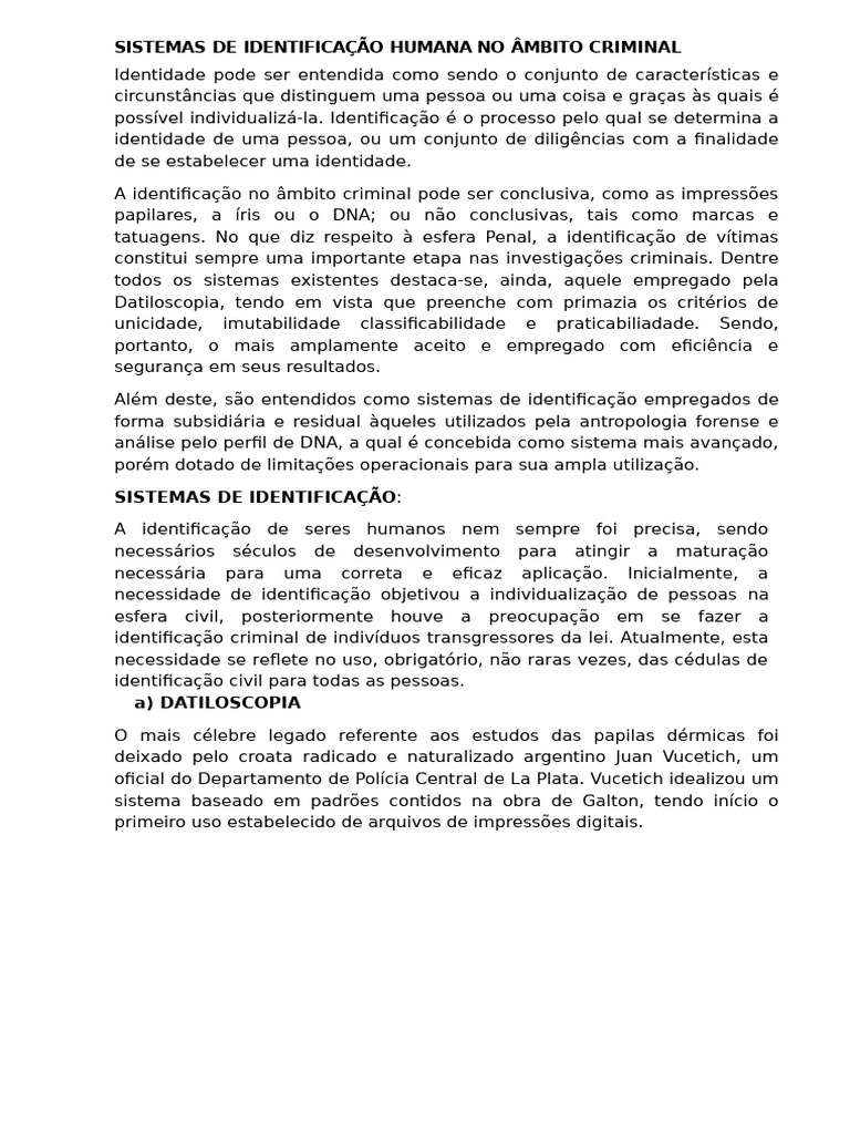 Sistemas de Identificação Humana No Âmbito Criminal | PDF