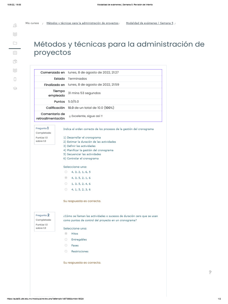 Modalidad de Ex Menes Semana 5 Revisi N Del Intento PDF | PDF