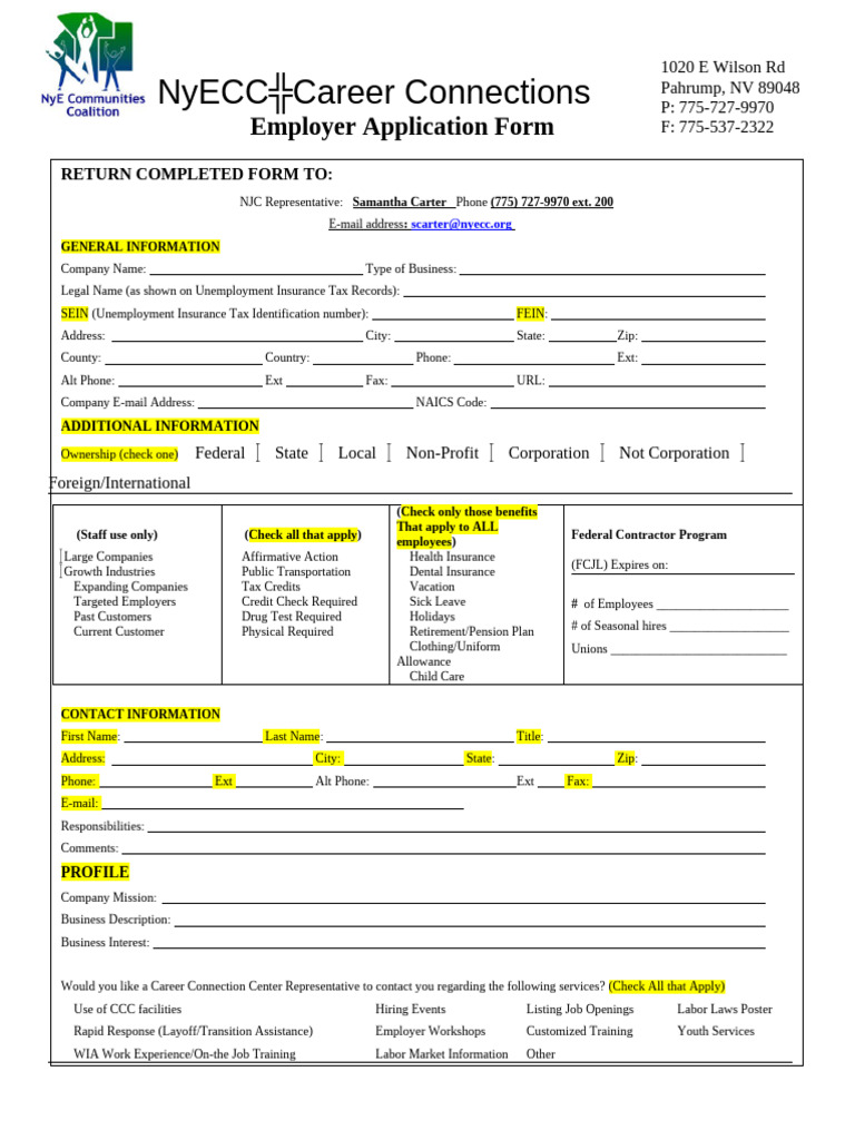 Employer Application Form W Highlights | PDF