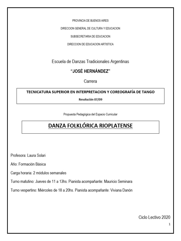EDTA - Danza Folklórica Rioplatense - Prof. Laura Solari - CL 2020 | PDF