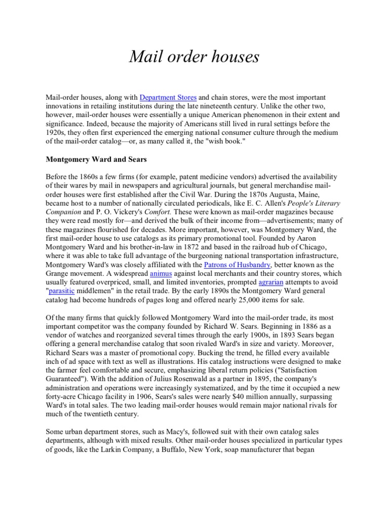 Mail Order Houses | PDF | Mail Order | Sears