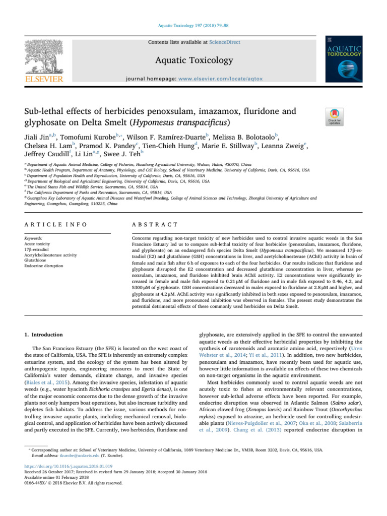 Sub-Lethal Effects of Herbicides Penoxsulam, Imazamox, Fluridone and ...