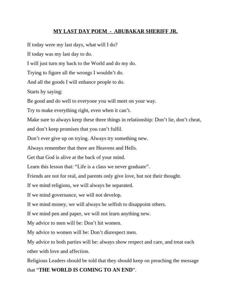 My Last Day Poem | PDF