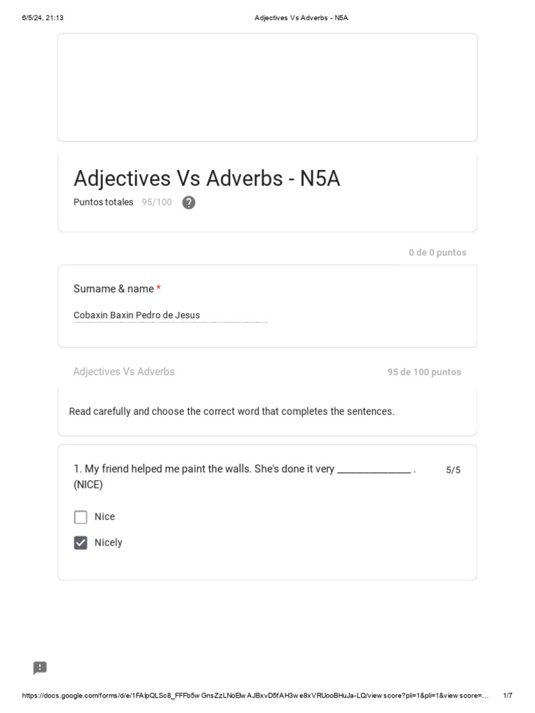 Adjectives Vs Adverbs - N5A | PDF