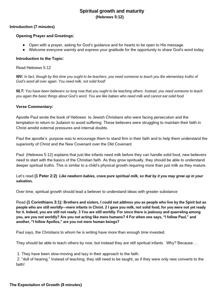 Spiritual Growth and Maturity (Hebrews 5 - 12) | PDF