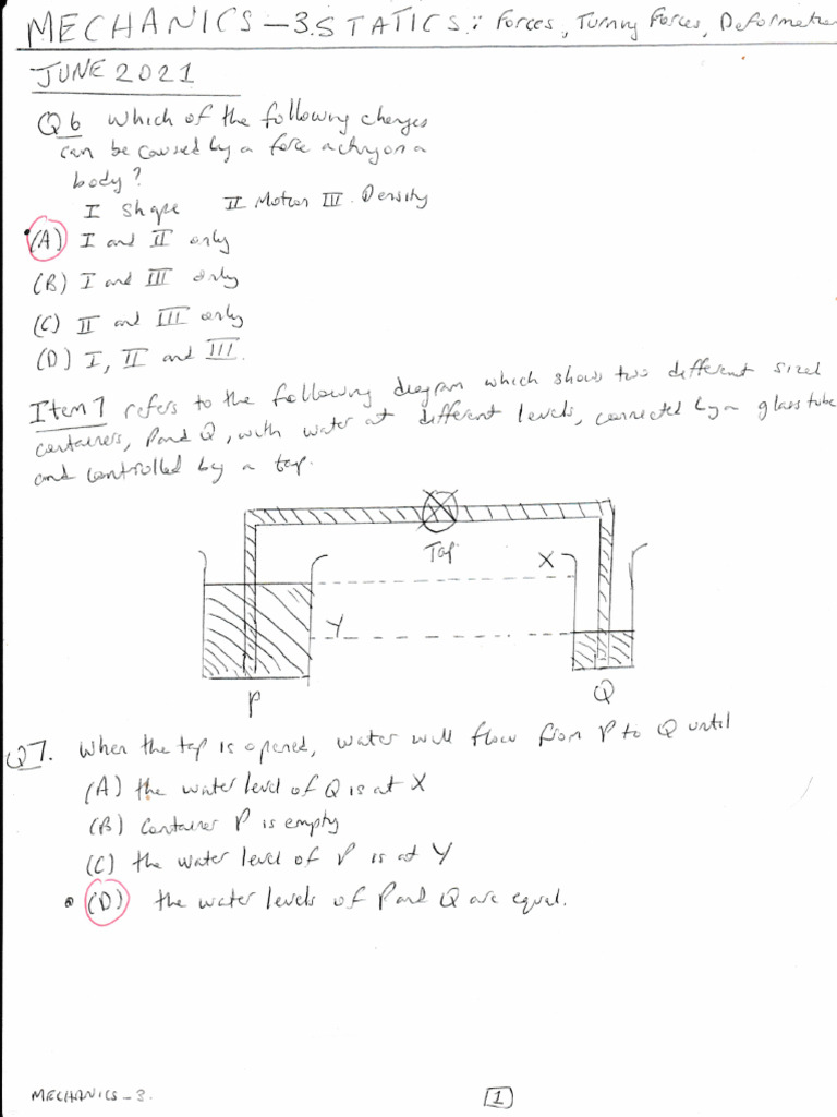 CXC CSEC PHYSICS Paper 1 With Answers Section A CH 3 Handwritten | PDF