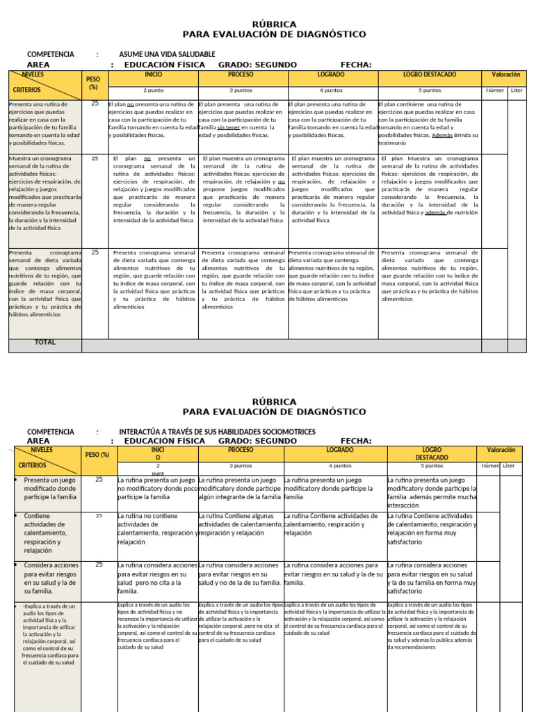 Rúbrica de Evaluación Diagnóstica L | PDF