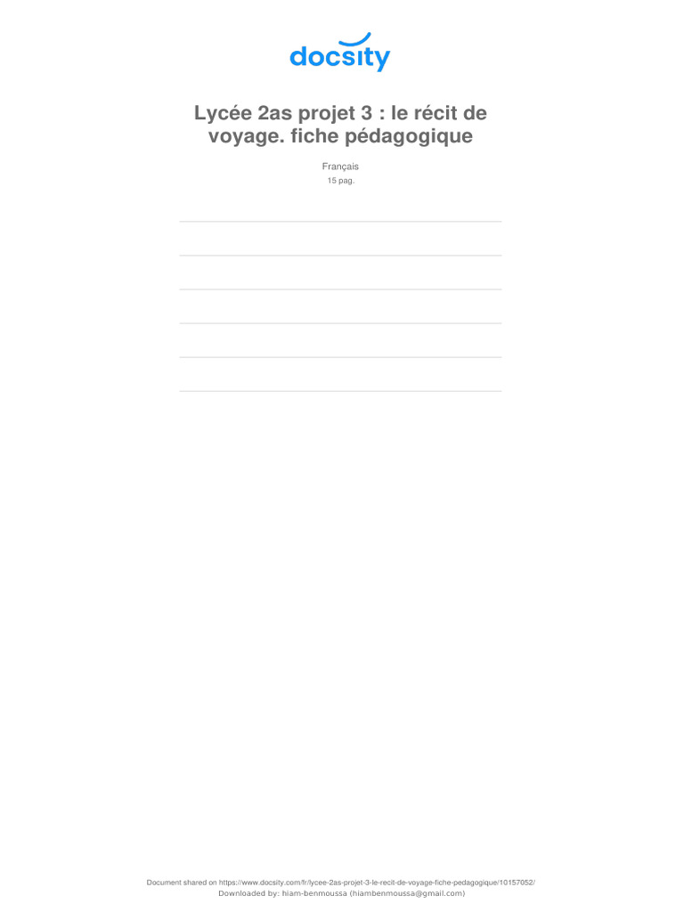 Docsity Lycee 2as Projet 3 Le Recit de Voyage Fiche Pedagogique | PDF